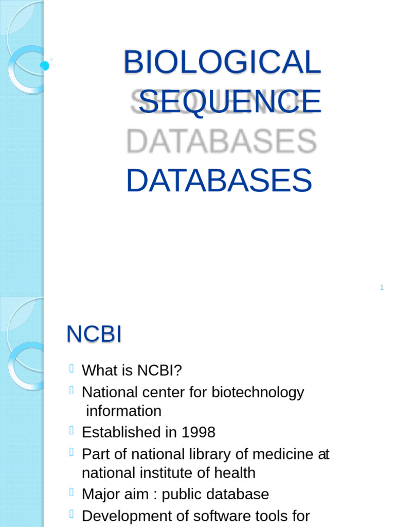 Biological Sequence Databases Pdf National Center For Biotechnology 0524