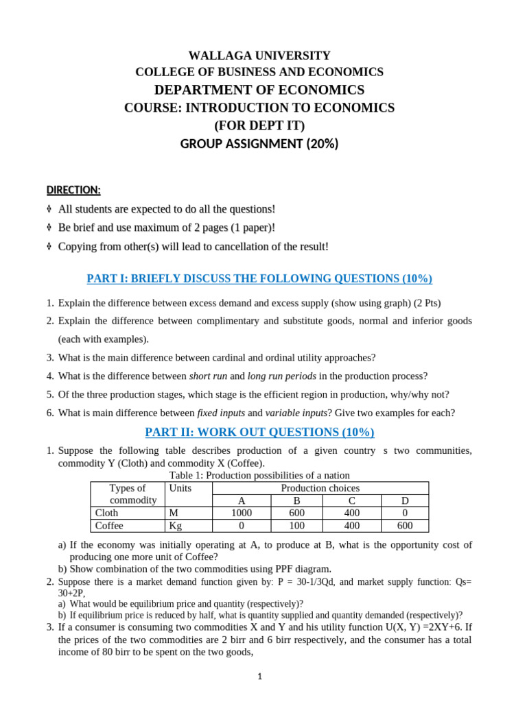 Intro Assignment 1st Year | PDF | Economic Equilibrium | Labour Economics