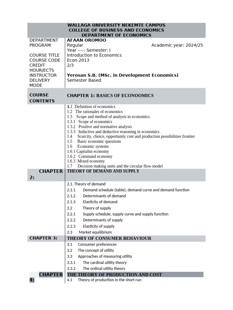 INTR. ECON - Course Outline | PDF | Economics | Macroeconomics