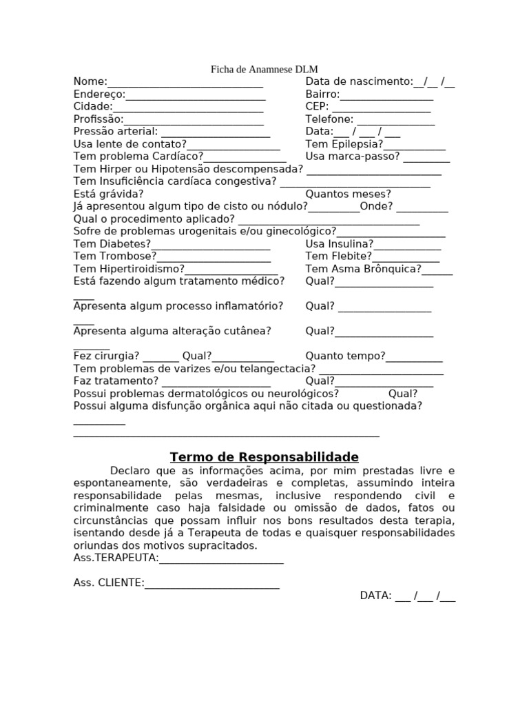 Ficha de Anamnese DLM | PDF