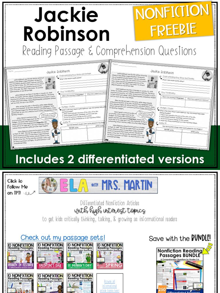Jackie Robinson: A Reading Guide | PDF | Reading Comprehension | Jackie ...