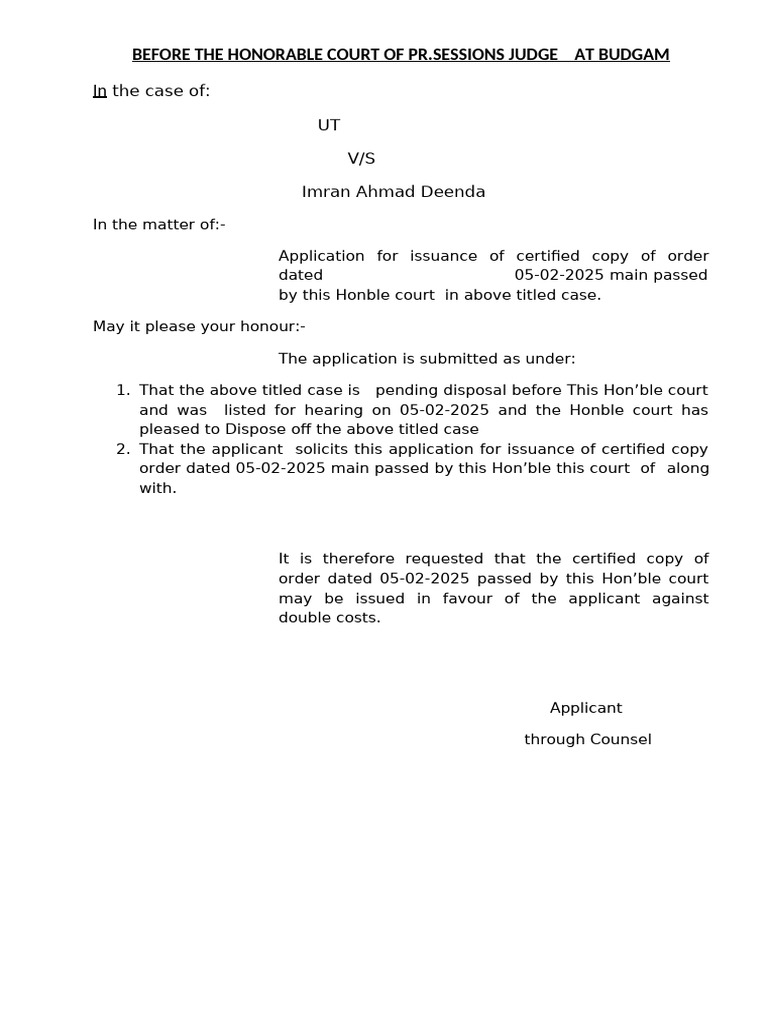 Certified Copy Imran Deenda PSJ | PDF