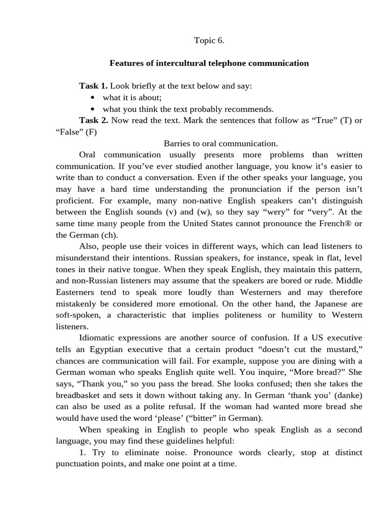 Features of Intercultural Telephone Communication | PDF | English ...