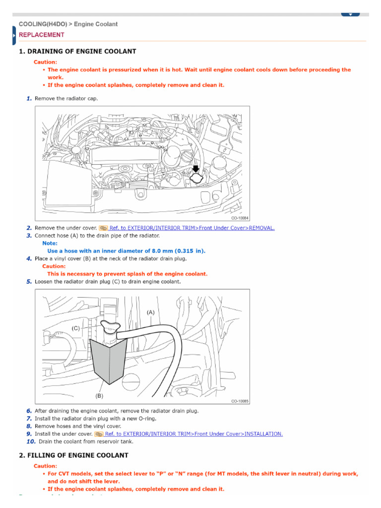 Coolant Drain and Fill Procedure | PDF