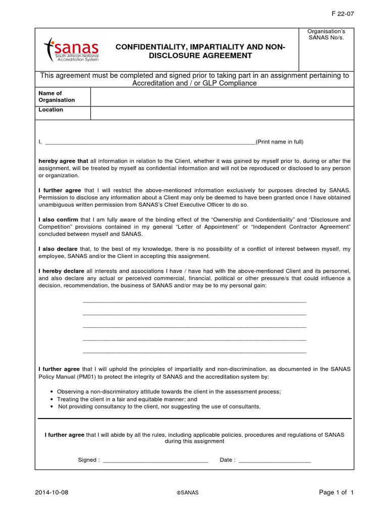 Independence and Impartiality Agreement Employee | PDF ...