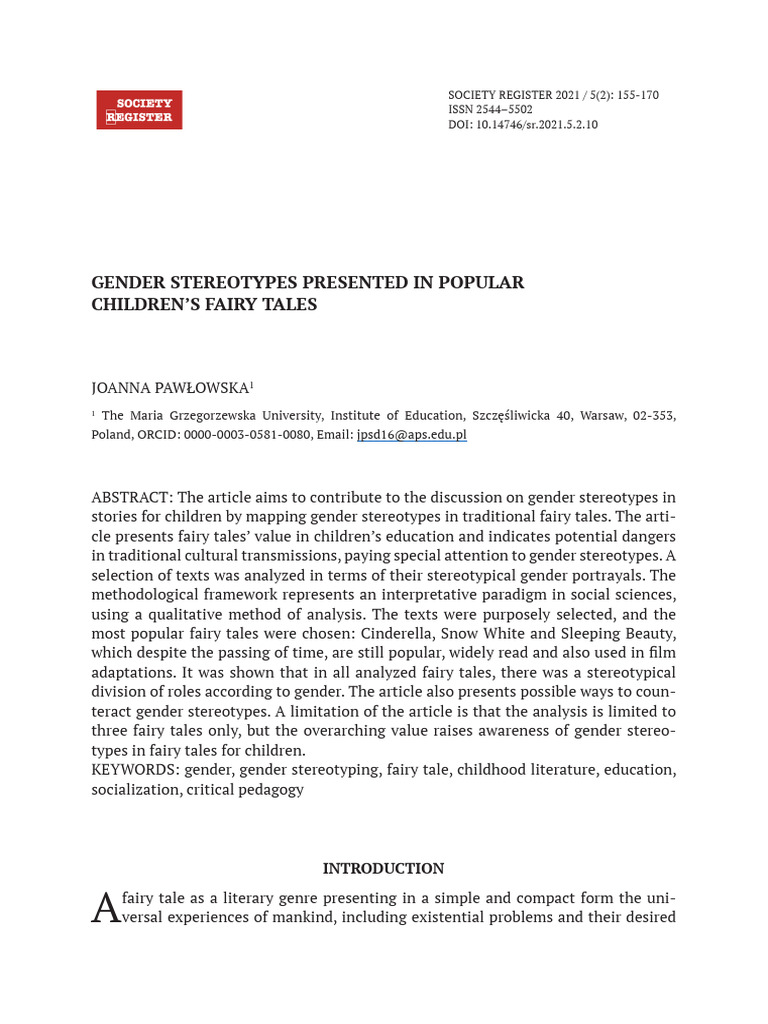 Gender Stereotypes in Fairy Tales | PDF | Fairy Tales