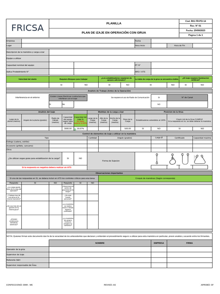 R01 FR-PO-14 Plan de Izaje Operación Con Grúa Rev. 01 | PDF