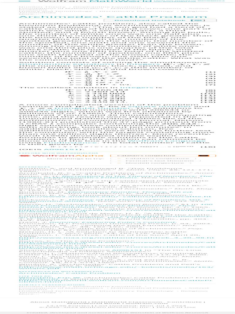 Archimedes Cattle Problem From Wolfram Mathwo Pdf Mathematical 0484