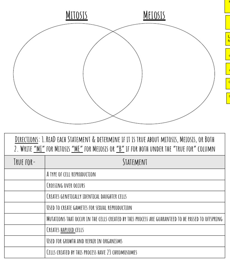 Mitosis Vs Meiosis Venn-Diagram - Canvas | PDF