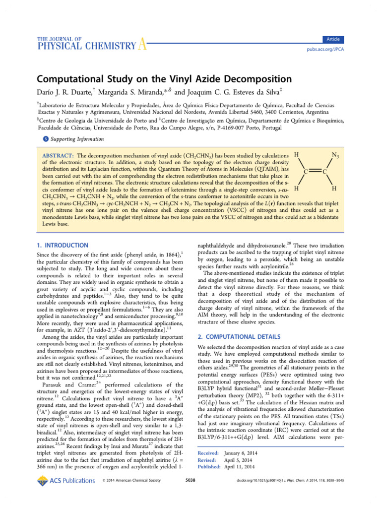 Vinyl Azide Decomposition Mechanism Study | PDF | Conformational ...