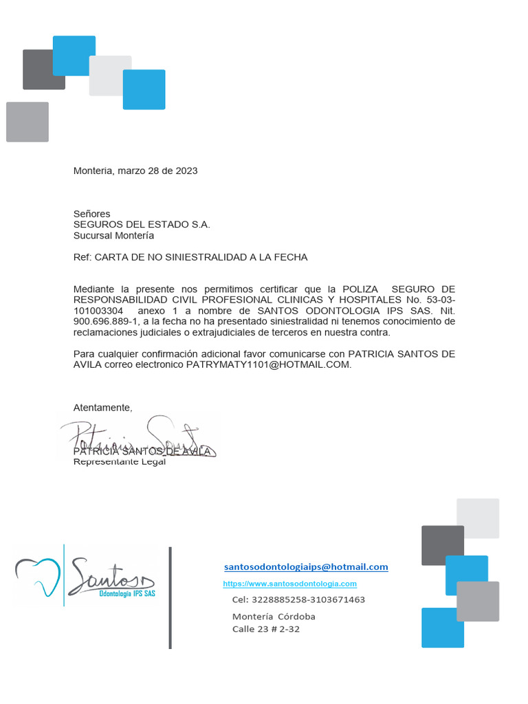 Carta de No Siniestralidad 2023 | PDF