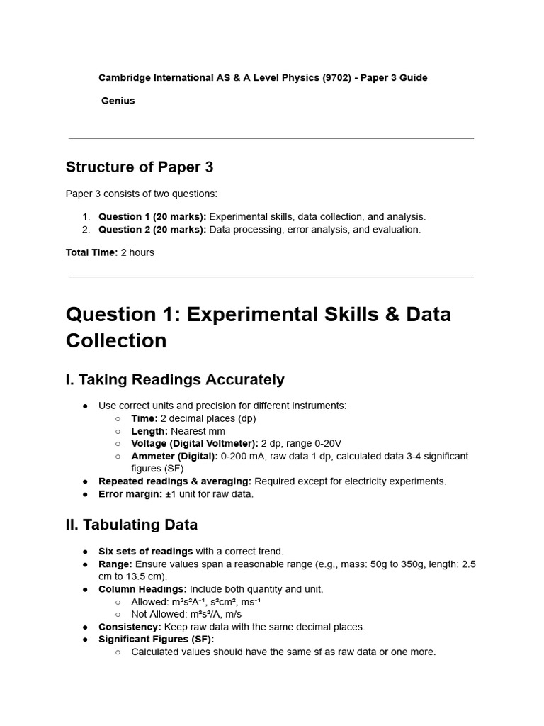 Cambridge International AS & A Level Physics (9702) - Paper 3 Guide ...