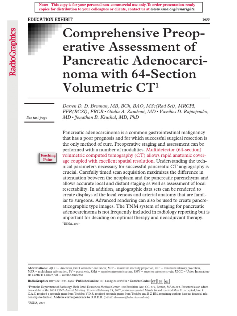 Comprehensive Preoperative Assessment of Pancreatic Adenocarcinoma With ...