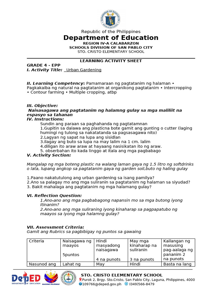 Contextualized Learning Activity Sheet Bautista | PDF