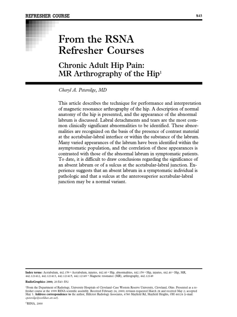 From The RSNA Refresher Courses Chronic Adult Hip Pain - MR ...