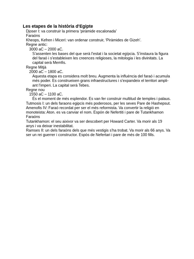 Les Etapes de La Història D'egipte | PDF