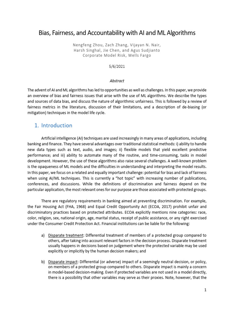 Bias, Fairness, and Accountability With AI and ML Algorithms | PDF ...