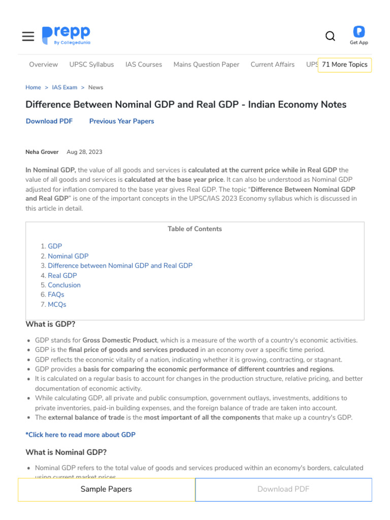Real vs Nominal GDP Explained | PDF | Gross Domestic Product | Economies