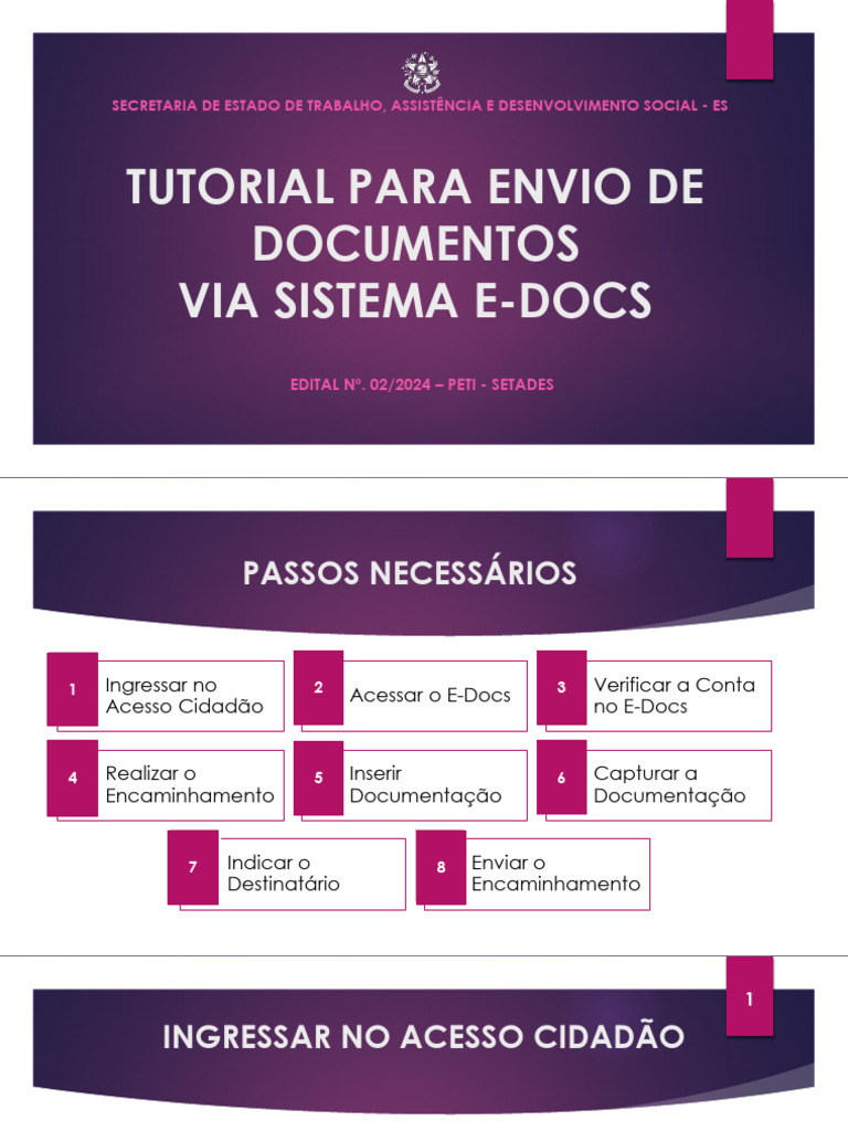 Tutorial - Envio de Documentos - Sistema Edocs | PDF