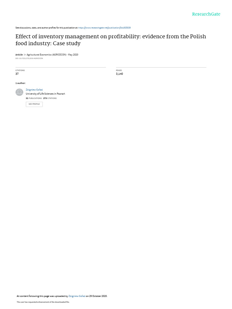 Effect of Inventory Management On Profitability Ev-1 | PDF | Inventory | Regression Analysis