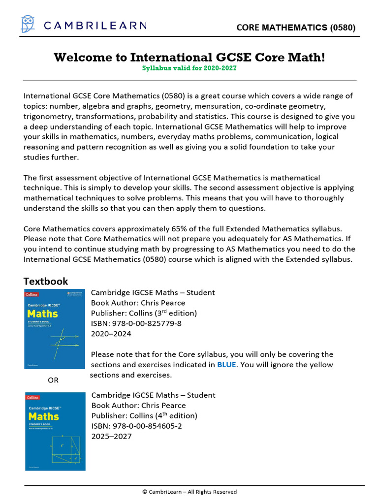 Welcome To International GCSE Core Maths | PDF | Mathematics