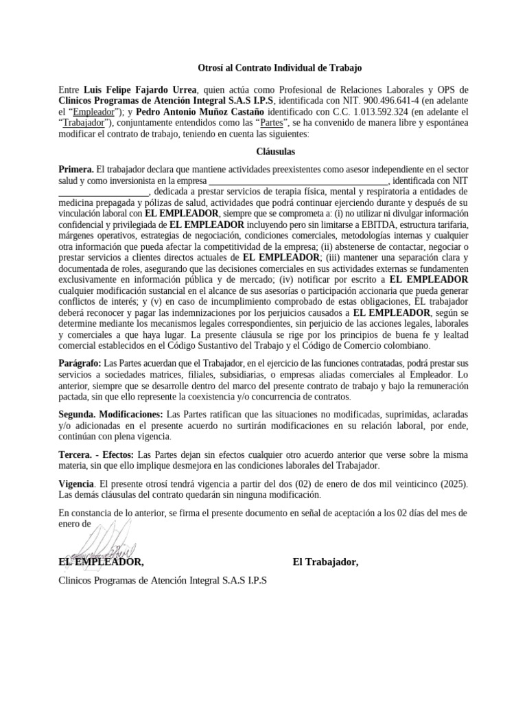 Otro Si Cláusula de No Competencia | PDF | Póliza de seguros | Economias