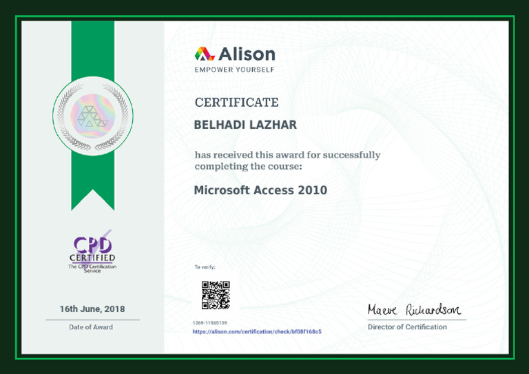 Alison Certificate Microsoft Access 2010 | PDF