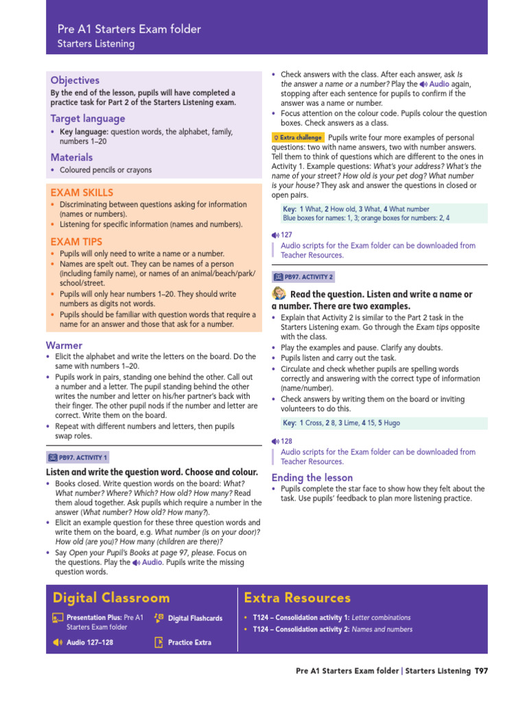 KidsBox TeachersBook2 PreA1 Starters Exam Folder | PDF | Question | Plural