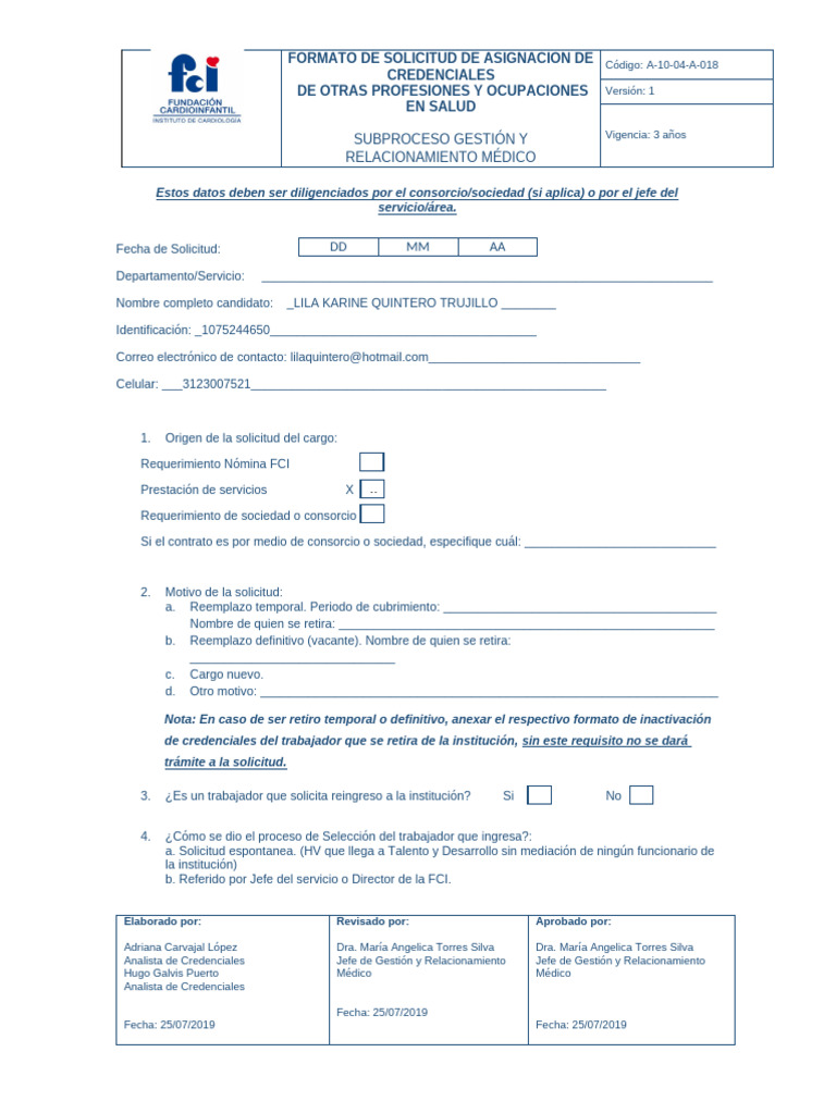 Formato Solicitud Asignacion Credenciales | PDF | Hospital