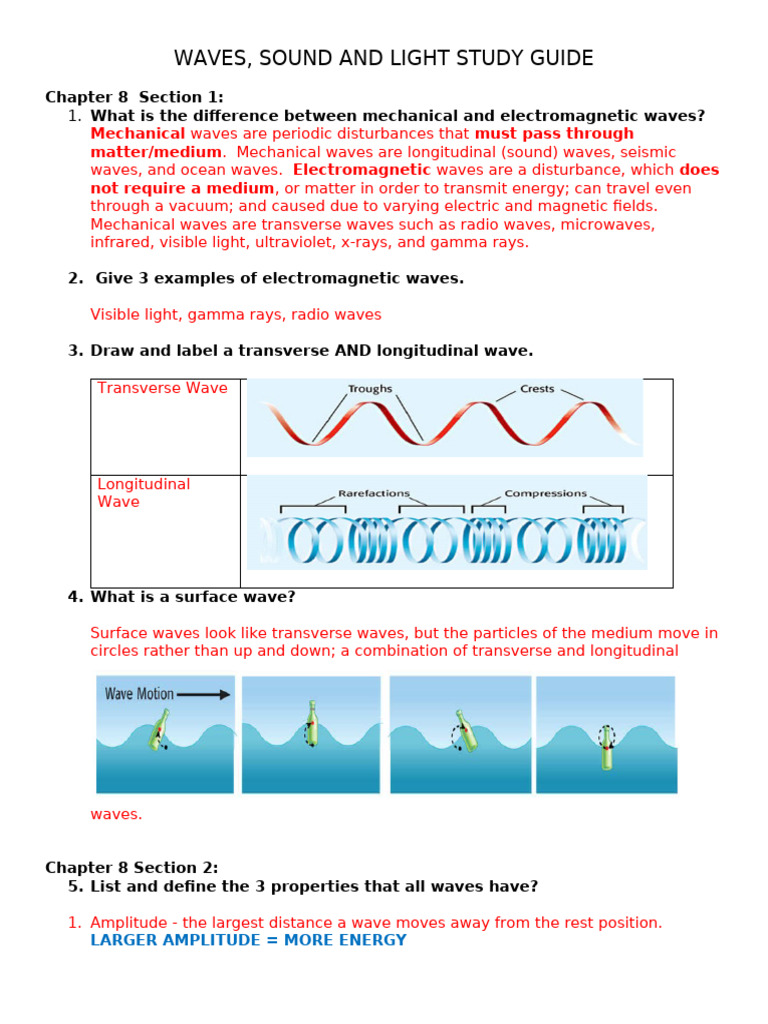 Sound and Light Study Guide Answer Key | PDF | Waves | Sound