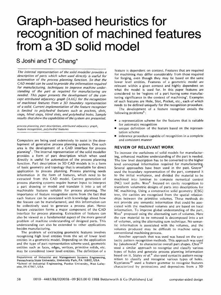 Joshi, Chang - 1988 - Graph-Based Heuristics For Recognition of Machined Features From A 3D ...