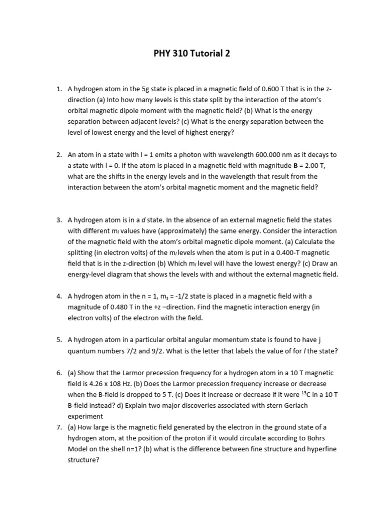 PHY 310 Tutorial 2 | PDF