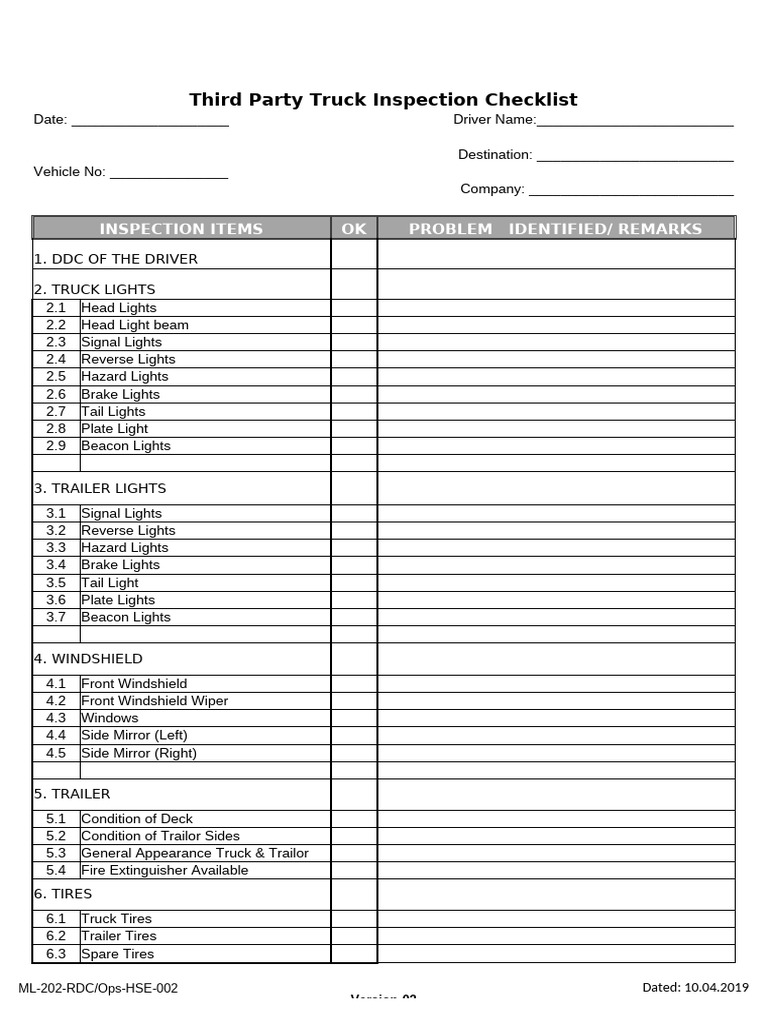 Third Party Truck Inspection Checklist | PDF