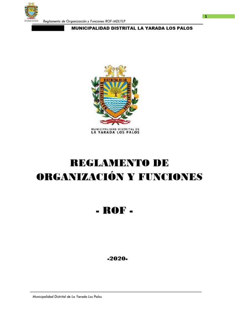 ROF 2020 MUNICIPALIDAD DISTRITAL LA YARADA LOS PALOS | PDF | Gobierno local | Alcalde