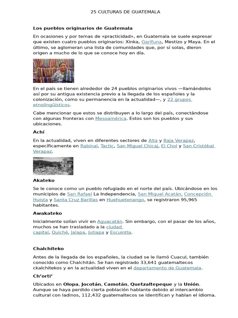 25 Etnias y Culturas de Guatemala | PDF | Guatemala | Centroamérica