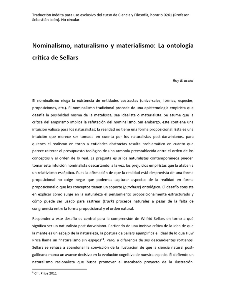 3 Ray Brassier - Nominalismo, Naturalismo y Materialismo | PDF ...
