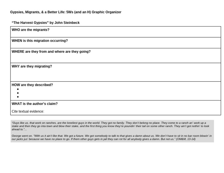 Gypsies, Migrants, - A Better Life - 5Ws Graphic Organizer | PDF