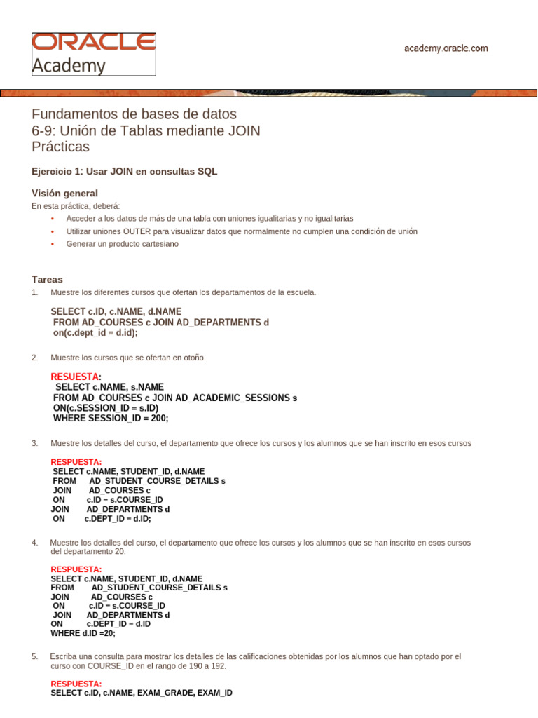 Prácticas SQL: JOIN y Consultas Avanzadas | PDF | SQL | Software de gestión de datos