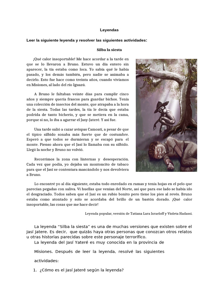 Resumen de la leyenda "Silba la siesta" | PDF