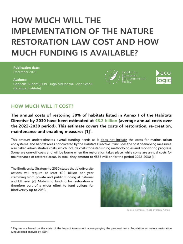 Nature Restoration Law Costs & Funding | PDF | Ecological Resilience ...
