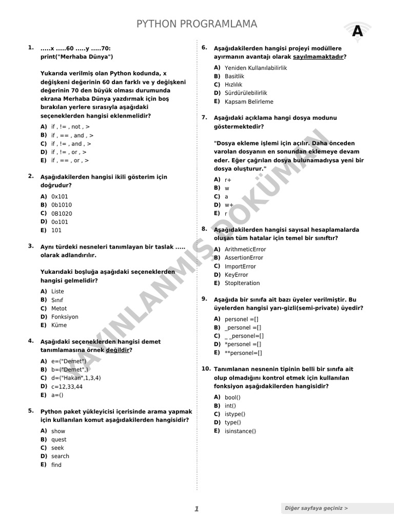 Python Programlama 2022-2023 Güz Final Sınavı | PDF
