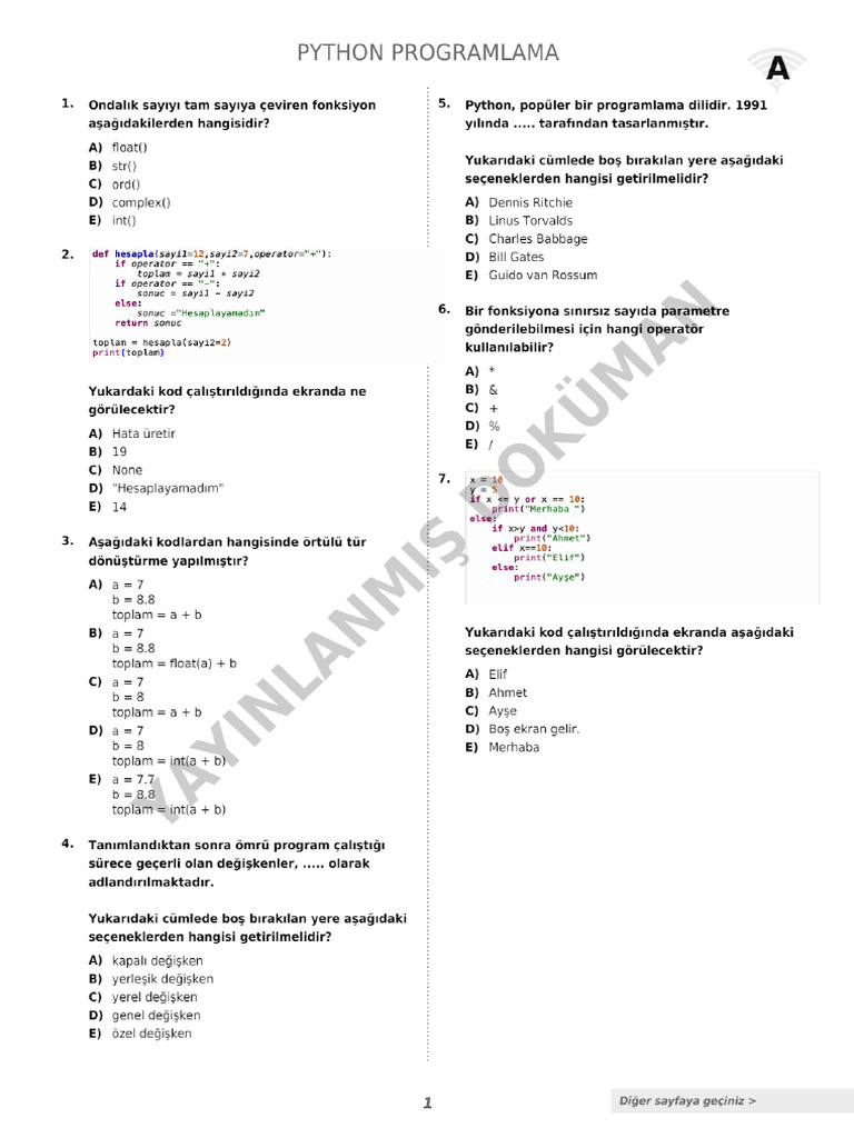 Python Programlama 2022-2023 Güz Ara Sınav | PDF