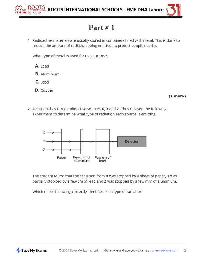 Roots Nuclear Physics MCQs | PDF | Radioactive Decay | Gamma Ray