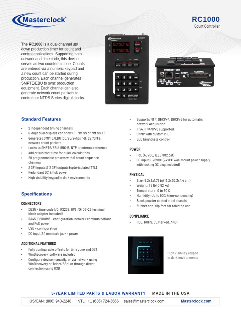Masterclock RC1000 Data Sheet (2023) | PDF | Computer Engineering | Computing