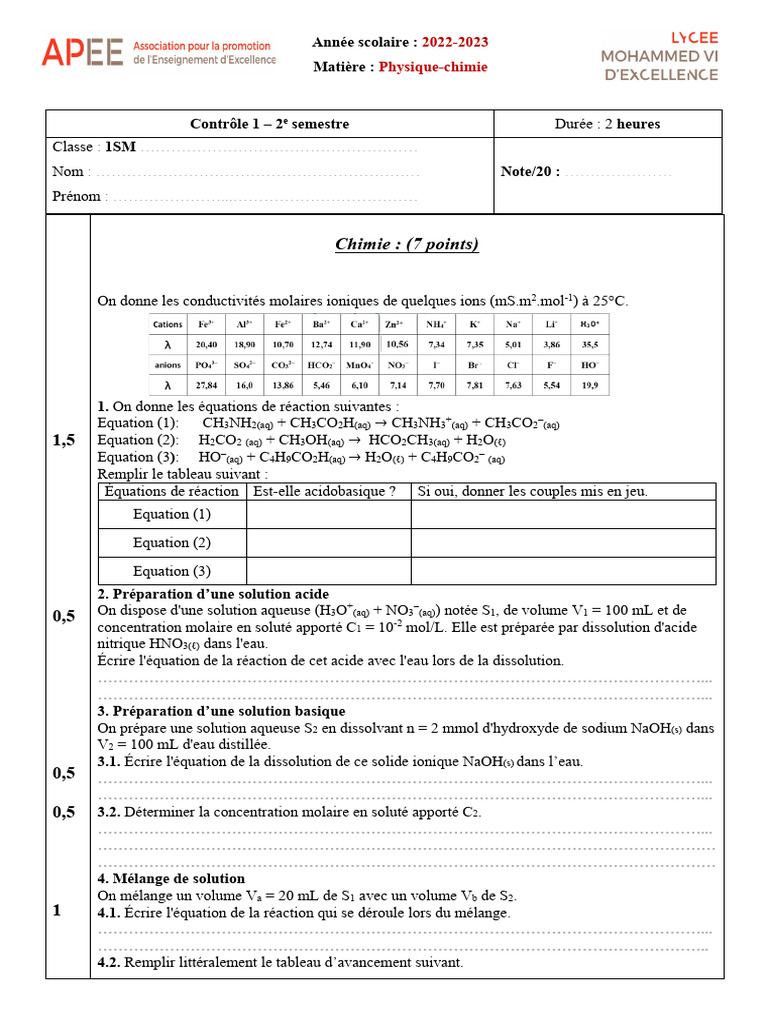 Controle 1S2 Fin | PDF