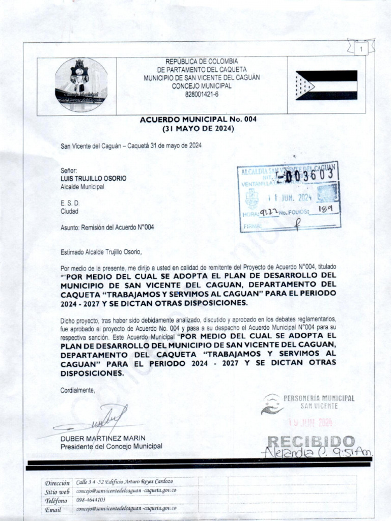 004.ACUERDO MUNICIPAL N°004 PLAN DE DESARROLLO TRABAJAMOS Y SERVIMOS AL CAGUAN 2024-2027 | PDF ...