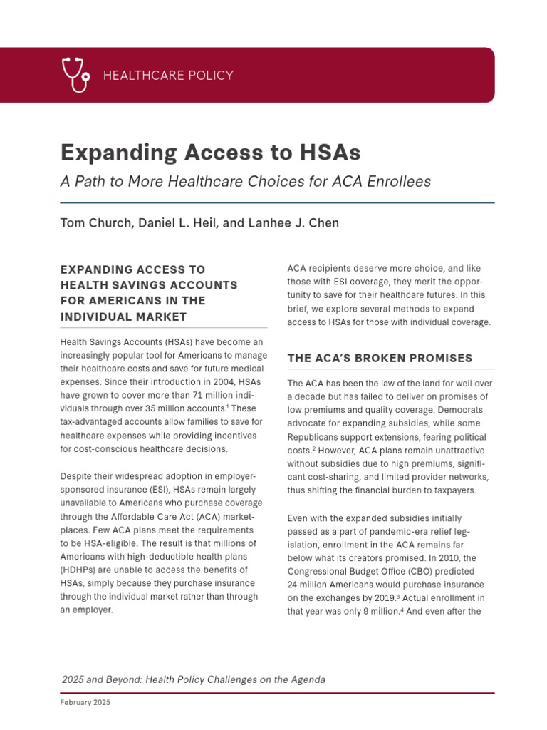 Expanding Access To HSAs: A Path To More Healthcare Choices For ACA Enrollees | PDF | Health ...