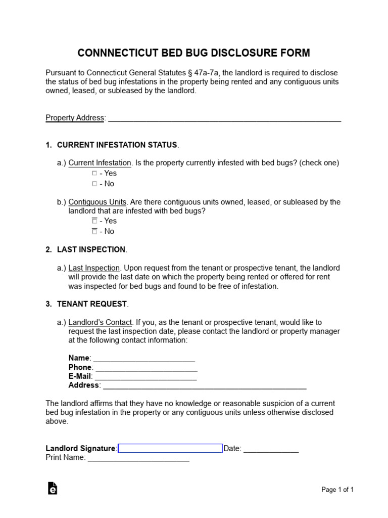 Connecticut Landlord Bed Bug Disclosure | PDF