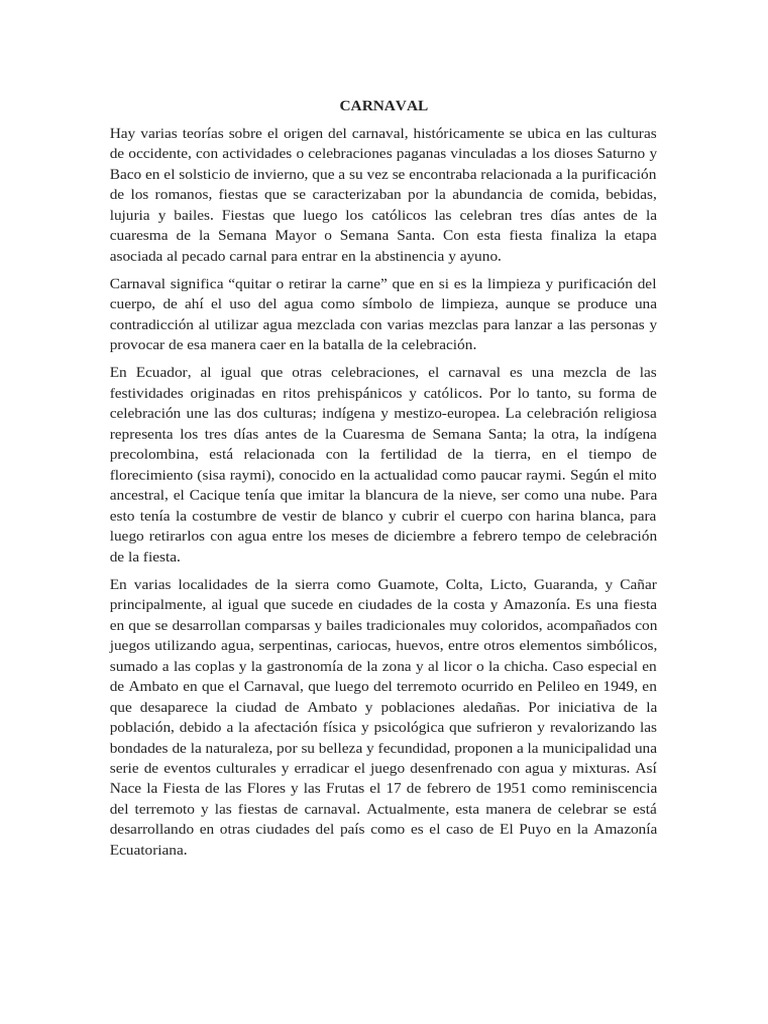 Orígenes y Celebraciones del Carnaval | PDF | Carnaval