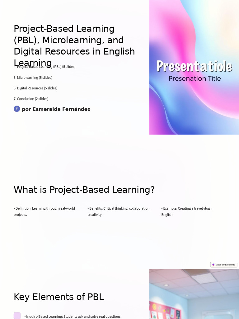 Project Based Learning PBL Microlearning and Digital Resources in English Learning | PDF ...